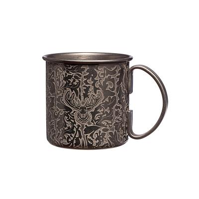 China 18/8 Stainless Steel Wine Mug 400ml Baroque Etched Shock Mule Cup Business Gift for sale