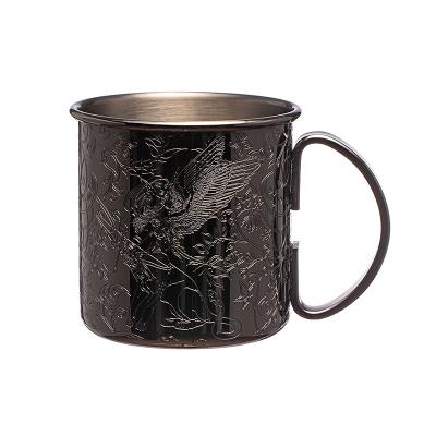 China LFGB Stainless Steel 304 Black Mule Mug 8x9cm Etched Design for Cocktail Wedding Gift for sale