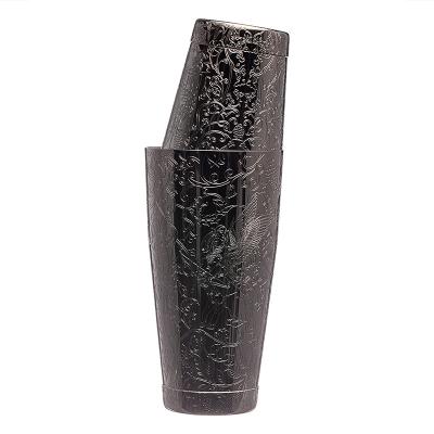 China Food Grade 304 Stainless Steel Boston Cocktail Shaker 750ml Black Etched Design for sale