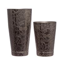 China Stainless Steel 304 Boston Cocktail Shaker 750ml Etched Steampunk Design for sale