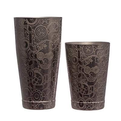 China Stainless Steel 304 Boston Cocktail Shaker 750ml Etched Steampunk Design for sale