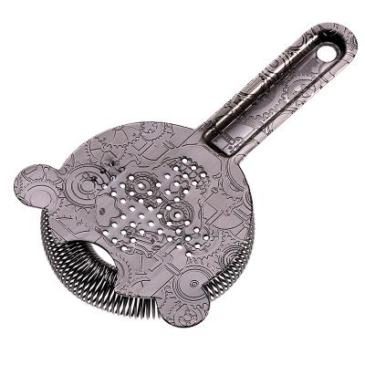 China Stainless Steel Hawthorne Strainer Cyberpunk Design 16x9.8cm Black Finish Cocktail Bar Strainer for sale