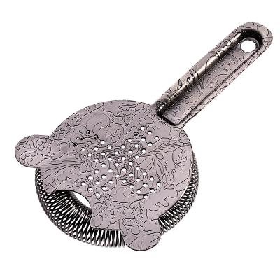 China Stag Pattern Black Stainless Steel Cocktail Strainer 304 16x9.8cm for Home Bar for sale