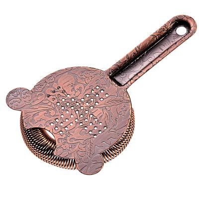 China Stainless Steel 304 Cocktail Strainer Copper Plating Stag Pattern 16x9.8cm Bar Tool for sale