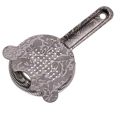 China Custom Stag Style Vintage Silver SS304 Cocktail Strainer 16x9.8cm Bar Strainer for sale