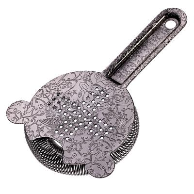 China 18/8 Stainless Steel Cocktail Strainer 16cm Black Plated Fairy Castle Design Bar Tool for sale