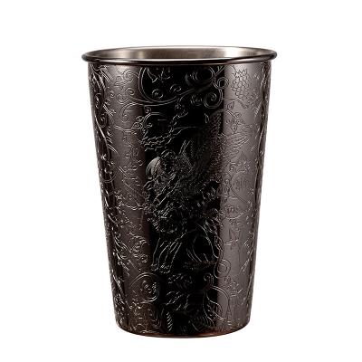 China Etch Design Stainless Steel Wine Cup 12oz Black Shatterproof Metal Tumbler for Bar Home for sale