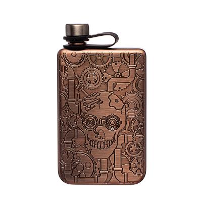 China 7 oz Stainless Steel Hip Flask Brushed Copper Leakproof with Funnel for Liquor Gift for sale