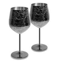 China E BON Etched Stainless Steel 304 Wine Goblets 18/8 Copper Plated Durable Metal Wine Glasses for sale
