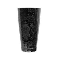 China Black Plated Stainless Steel Boston Cocktail Shaker 18OZ Etched Design for sale