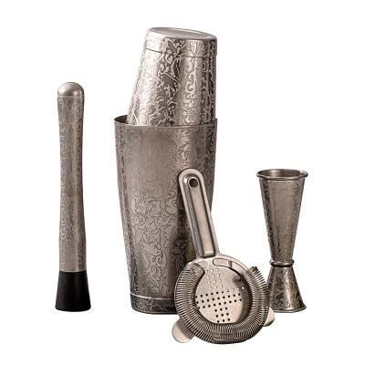 China 5 Piece Stainless Steel Cocktail Shaker Set 28oz 18oz Professional Mixology Bar Tools for sale