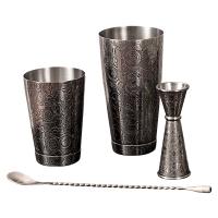 China Antique Black Cocktail Shaker Set 4-Piece 304 Stainless Steel Bartender Kit 28oz 18oz for sale