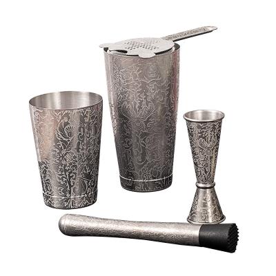 China 5 Piece Cocktail Shaker Set Stainless Steel 28oz 18oz Boston Shaker Bar Tools for sale