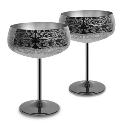 China 14 oz Etching Martini Cocktail Glasses Black Plated Stainless Steel 304 for sale