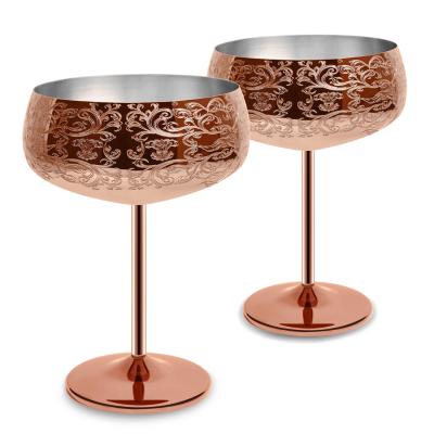 China Stainless Steel Wine Goblet 14oz Unbreakable Metal Wine Glass Baroque Style for sale