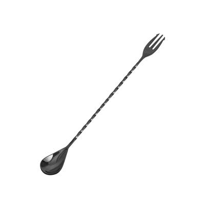 China Stainless Steel Twisted Cocktail Stirring Spoon 30cm Black Plated Bar Mixing Spoon for sale