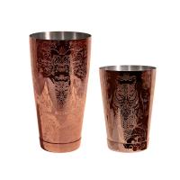China 18/8 Stainless Steel 7 Piece Baroque Etched Cocktail Shaker Set Antique Copper for sale