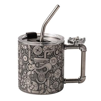 China 14oz Insulated Stainless Steel Coffee Mug Double Wall with Handle Gyroscope Design for sale