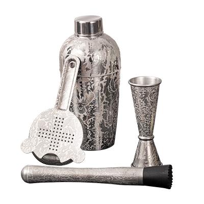 China Stainless Steel Cocktail Shaker Set 17oz Bartender Kit Mixology Drink Mixer with Jigger Strainer Muddler for sale