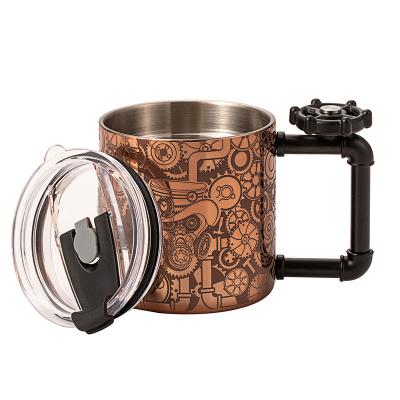 China 12oz Insulated Stainless Steel Coffee Mug Double Wall Travel Tumbler with Lid Handle 14oz Capacity for sale