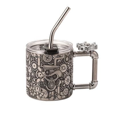 China Stainless Steel Double Wall Vacuum Insulated Coffee Mug 12oz 14oz Unbreakable Gyro Handle for sale
