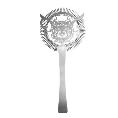 China Tiger Design 304 Stainless Steel Cocktail Strainer 9.5x22.2cm with Tight Spring for sale