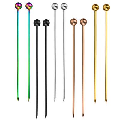 China Reusable Stainless Steel 18/8 Cocktail Picks 304 Food Grade Fruit Stick Bar Tool for sale
