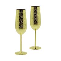 China Stainless Steel 304 Etched Champagne Flute Baroque Wedding Party Goblet 200ml for sale