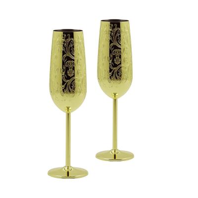China Stainless Steel 304 Etched Champagne Flute Baroque Wedding Party Goblet 200ml for sale