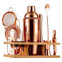 China Stainless Steel Cocktail Shaker Set 10 Piece Wooden Base Bar Kit for Bartending for sale