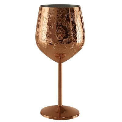 China Etched 304 Stainless Steel Wine Goblet Copper Plated Red Wine Glass 200ml for sale