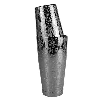 China Food Grade Stainless Steel Boston Shaker 750ml Black Etching Design for Bartending for sale