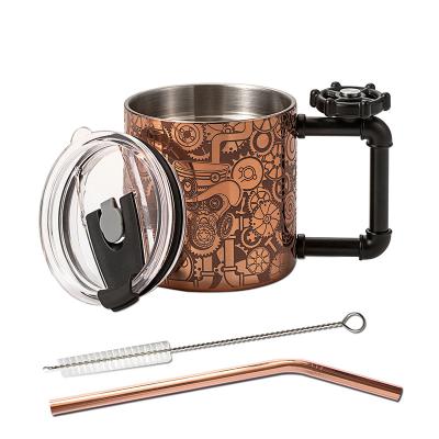 China 12oz Double Walled Stainless Steel Coffee Mug Copper Plated Steampunk Tumbler with Handle for sale