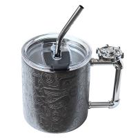 China Black 14oz Double Walled Steampunk Stainless Steel Coffee Mug with Handle for sale