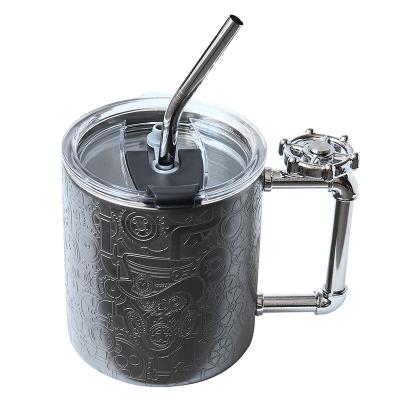 China Black 14oz Double Walled Steampunk Stainless Steel Coffee Mug with Handle for sale