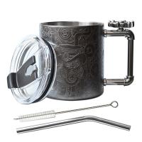 China 14oz Double Walled Stainless Steel Coffee Mug Steampunk Style with Gyro Handle for sale