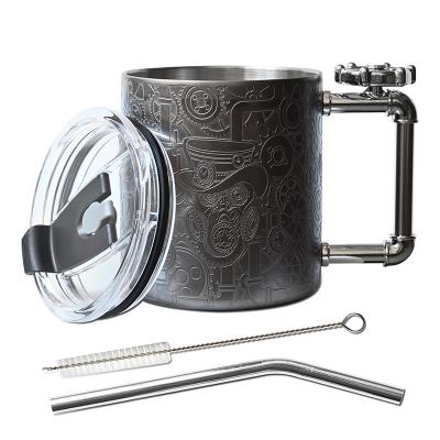 China 14oz Double Walled Stainless Steel Coffee Mug Steampunk Style with Gyro Handle for sale