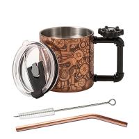 China 12oz Double Walled Stainless Steel Coffee Mug Steampunk Gyro Handle Stress Relief for sale