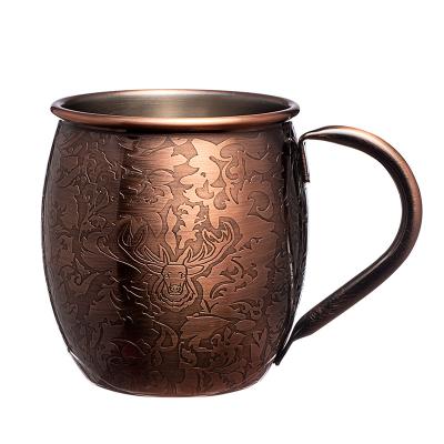 China Baroque Style Stainless Steel Moscow Mule Mug 18oz Copper Wine Cup with Handle for sale