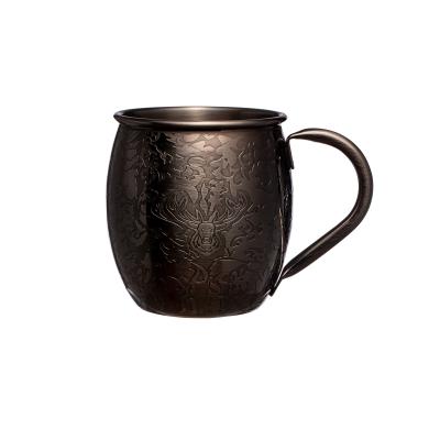 China 18oz Stainless Steel Moscow Mule Mug Copper Baroque Deer Head Etched Wine Cup for sale