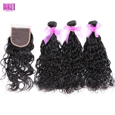 China Unprocessed Indian Human Hair , Water Wave Virgin Hair Bundles With Closure for sale