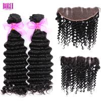 China Indian Remy Deep Wave Hair , 13*4 Pre Plucked Lace Frontal Bleached Knots for sale