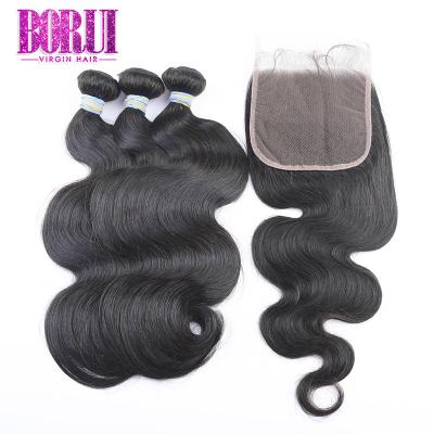 China 10A Grade Brazilian Virgin Human Hair With Lace Closure No Shedding BORUI for sale