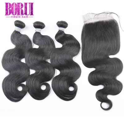 China No Smell Peruvian Body Wave Bundles With Closure No Shedding Double Hair Weft for sale