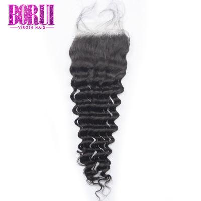 China Deep Wave 4x4 Lace Closure Free Part With Baby Hair In Transparent Brazlian for sale
