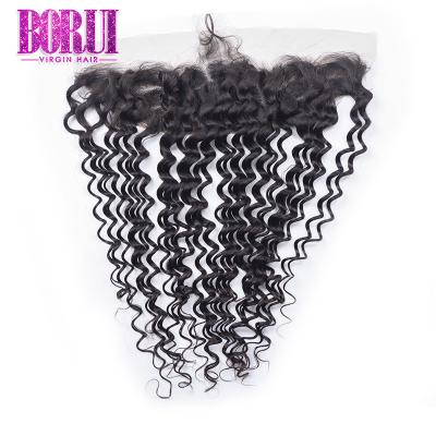 China 13X4 Brazilian Deep Curly Lace Front Wigs Natural Color With Swiss Lace for sale