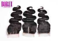 China Swiss Free Middle Three Part Body Wave 4*4 Lace Closure , Brazilian Human Hair for sale