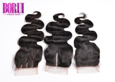China Swiss Free Middle Three Part Body Wave 4*4 Lace Closure , Brazilian Human Hair for sale