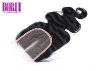 China Swiss Free Middle Three Part Body Wave 4*4 Lace Closure , Brazilian Human Hair for sale