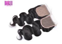 China Swiss Free Middle Three Part Body Wave 4*4 Lace Closure , Brazilian Human Hair for sale